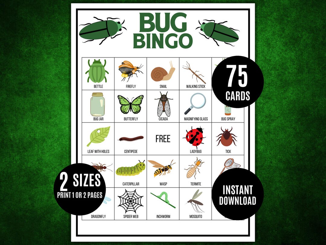 Bug Bingo Game: 75 Unique Printable Cards, Nature Activity (digital ...