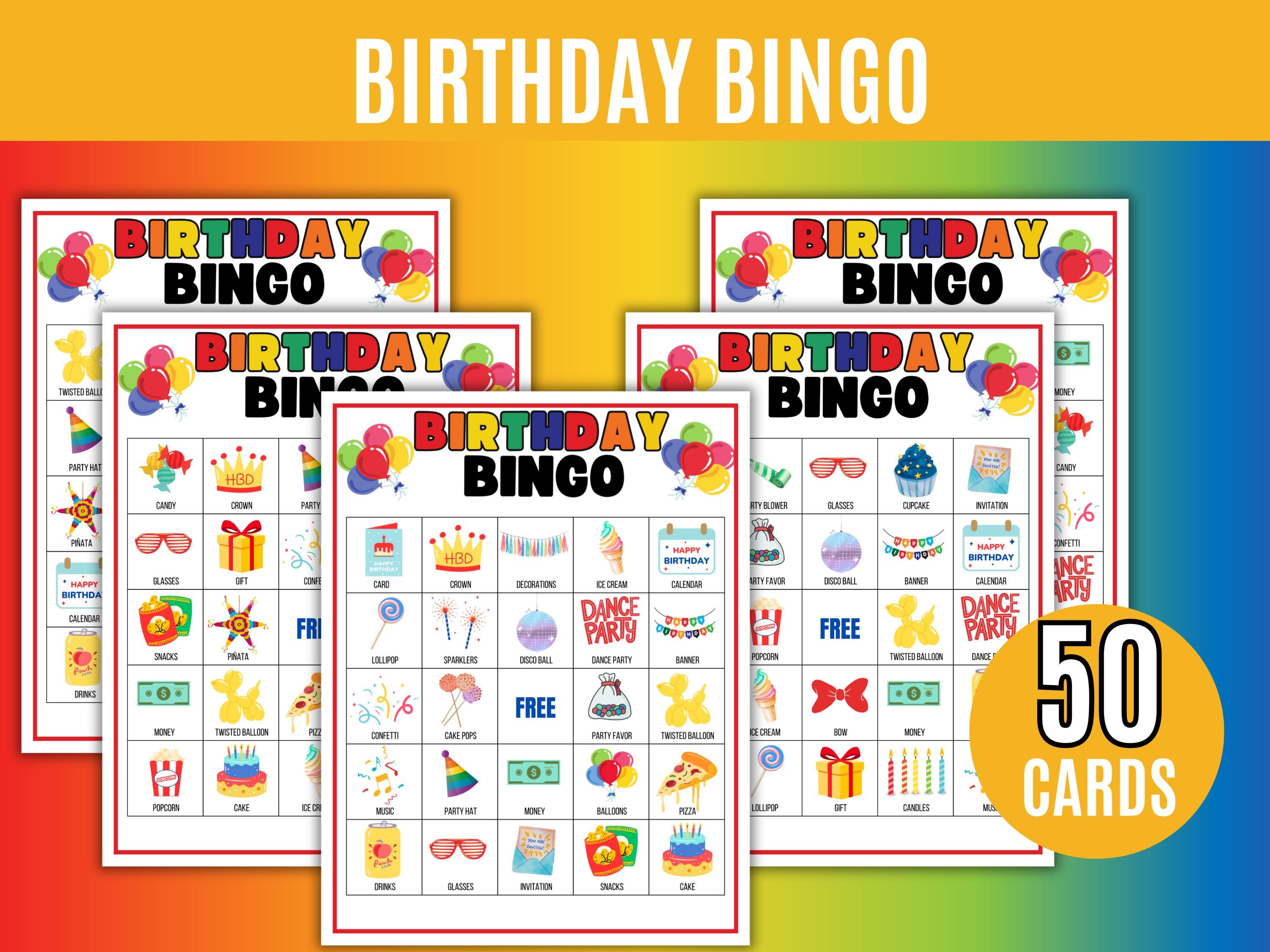 Birthday Bingo Cards, 50 Birthday Bingo Cards, Birthday Party, Birthday ...