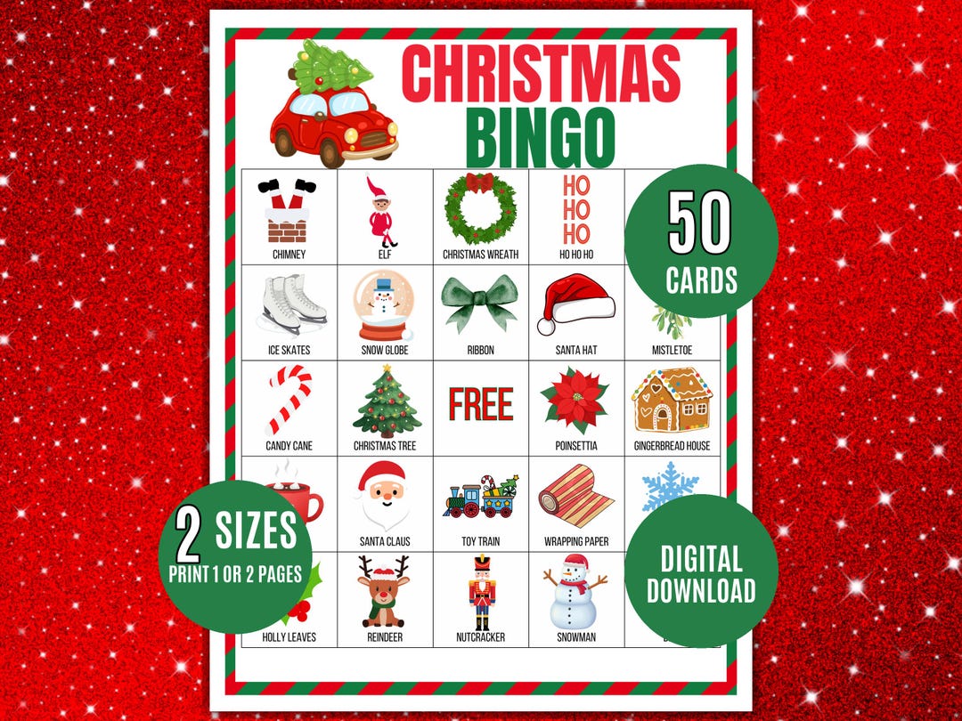 Christmas Bingo, 50 Printable Bingo Cards, Christmas Party Game ...
