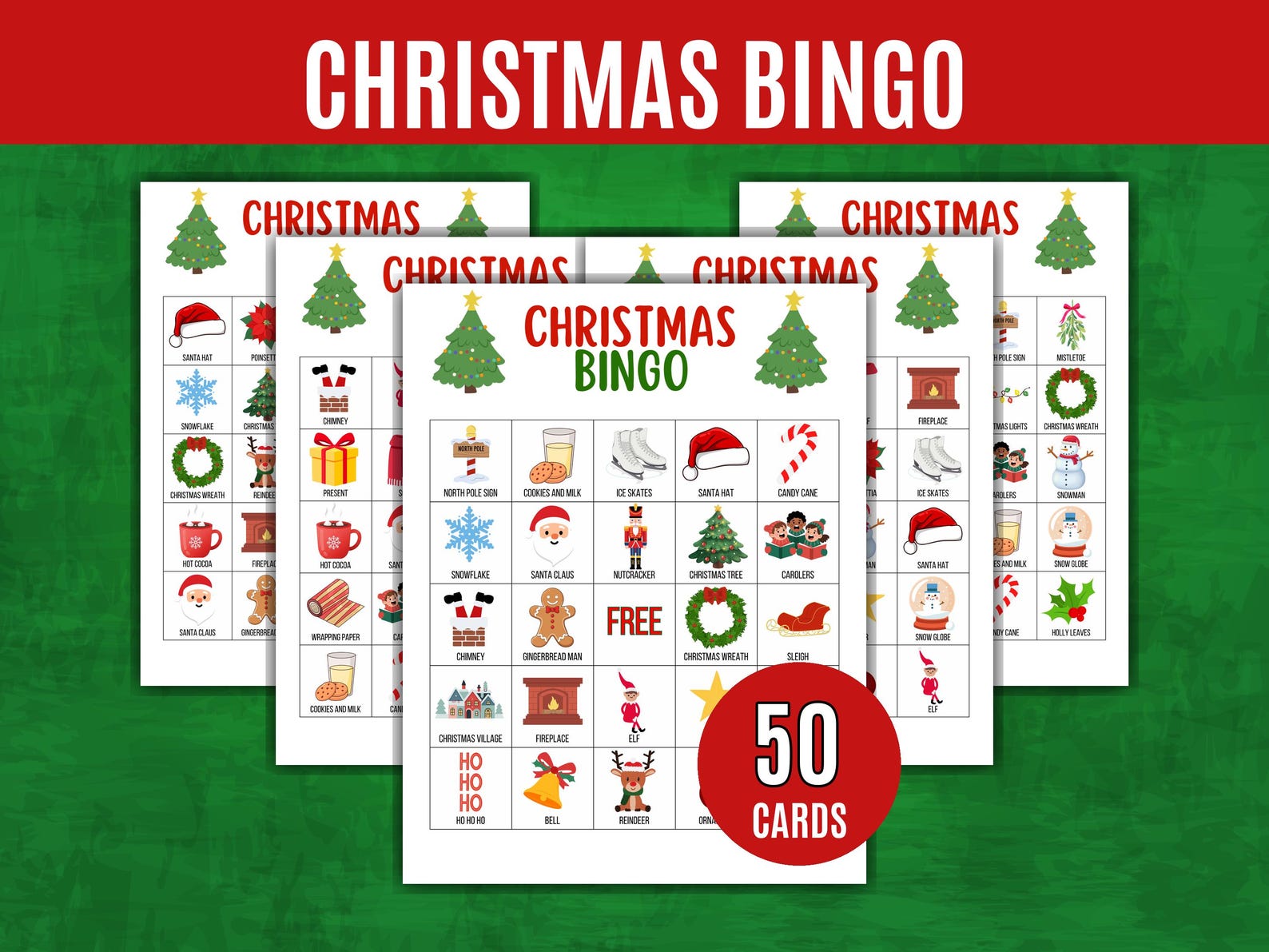 Printable Christmas Bingo Game – 50 Christmas Bingo Festive Family ...