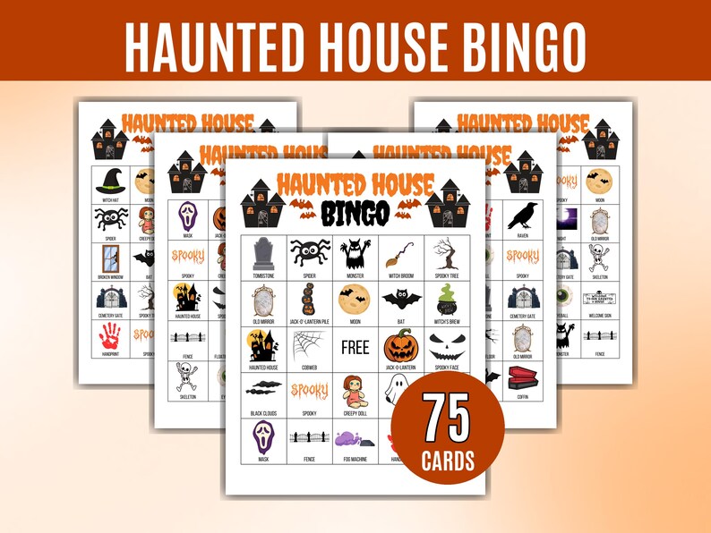 Haunted House Bingo Game: 75 Printable Halloween Party Cards - Etsy