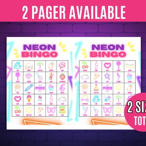 Neon Bingo, 50 Printable Neon Bingo Cards, Neon Birthday, Birthday ...