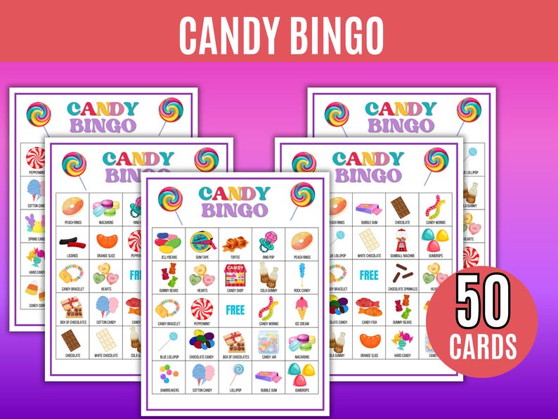 Candy Bingo Printable, 50 Candy Bingo Cards, Sweet Treats Bingo, Candy ...