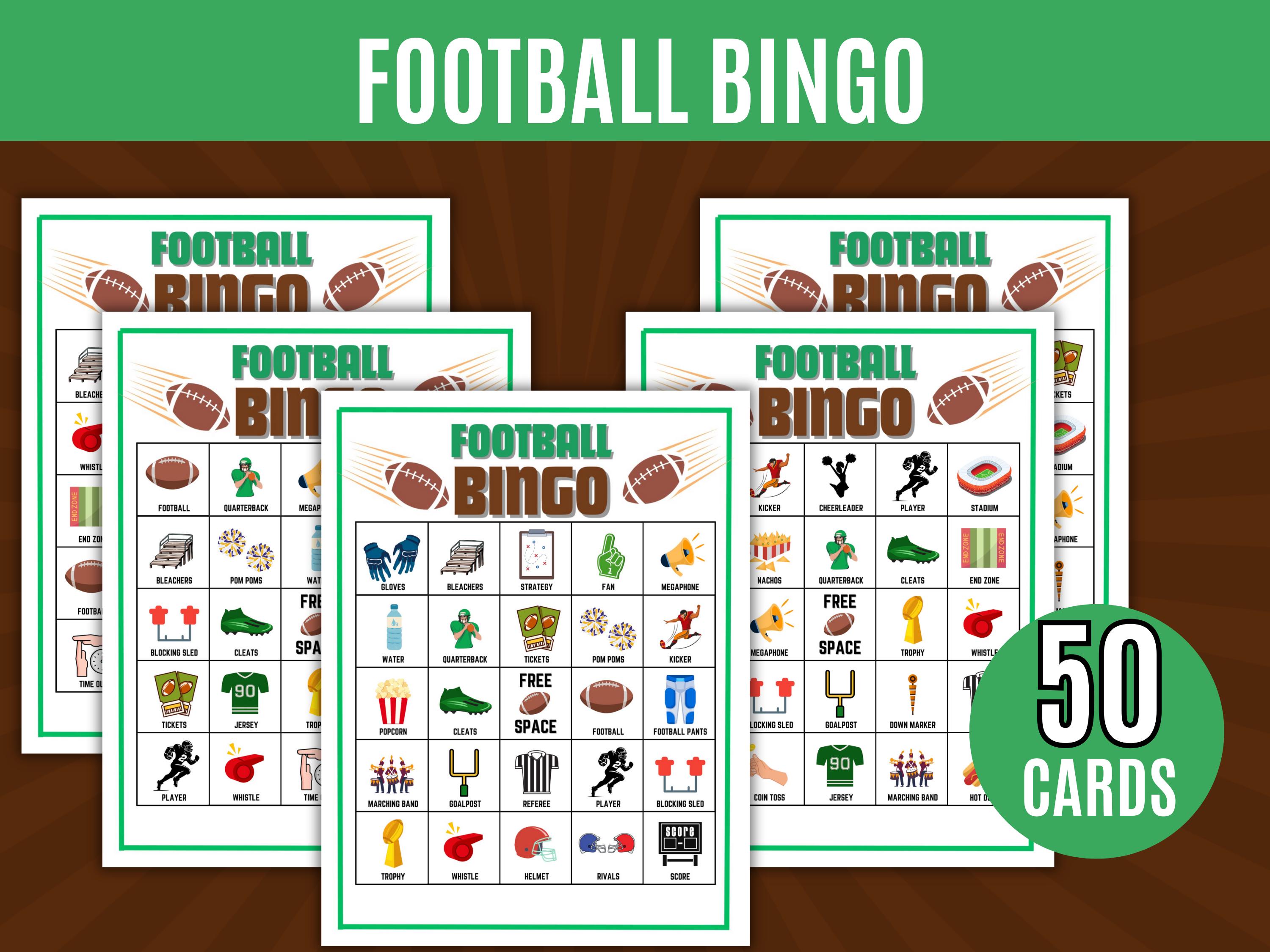 Football Bingo, 50 Printable Football Bingo Cards, Football Game ...