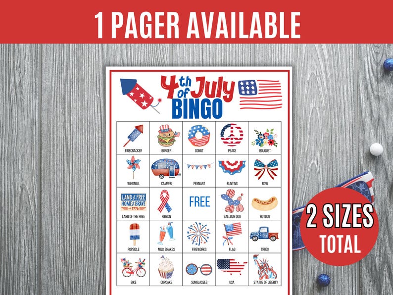 4th of July Bingo, 75 Printable 4th of July Bingo Cards, Kids Printable ...