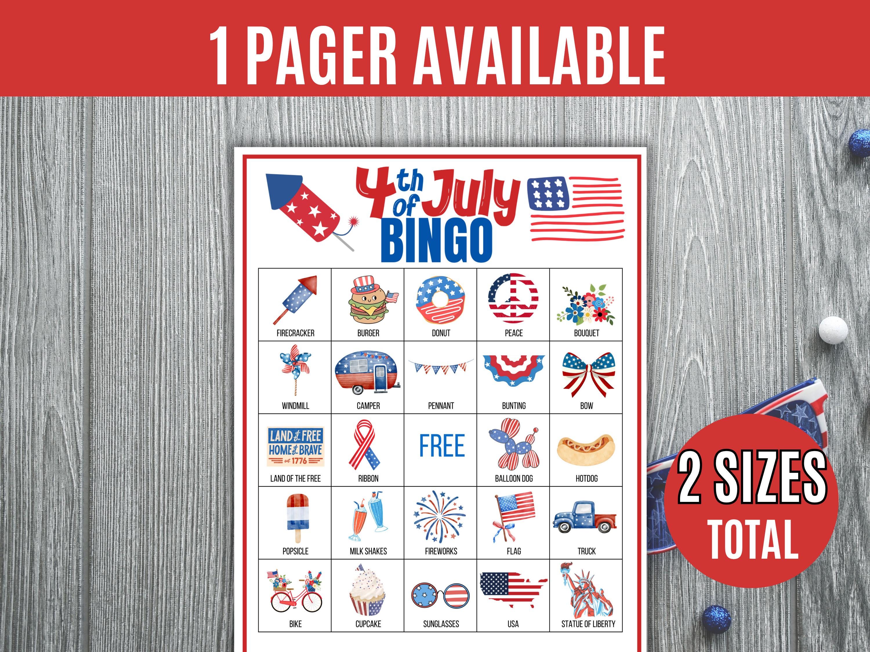 4th of July Bingo, 75 Printable 4th of July Bingo Cards, Kids Printable ...