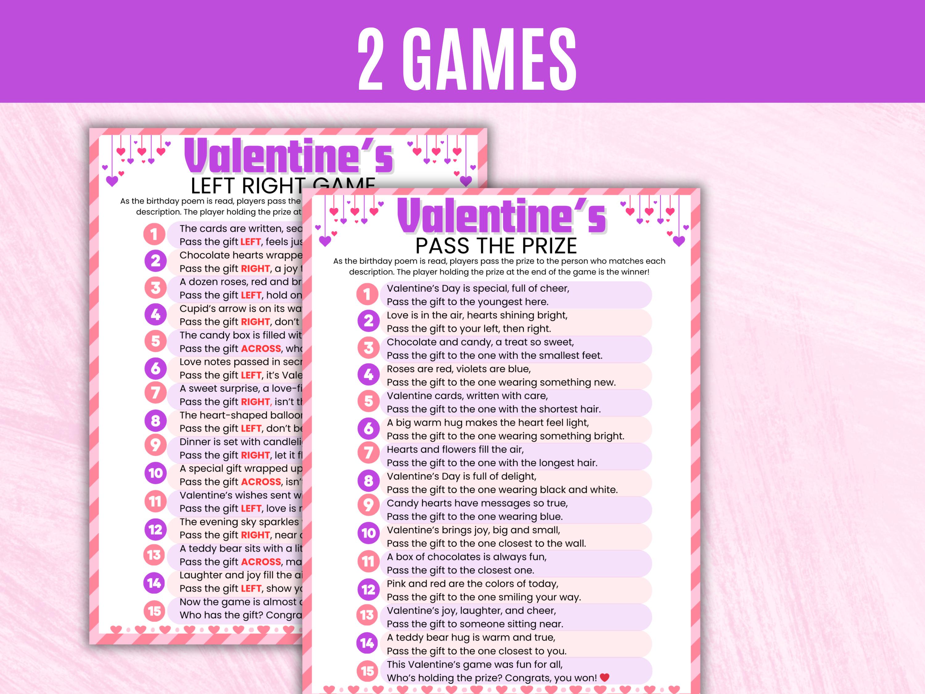 Valentine's Pass the Prize Game, Valentine Left Right Game, Pass the ...