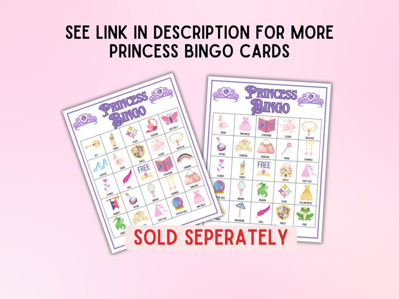 Princess Bingo, 50 Printable Princess Bingo Printable Cards, Princess ...
