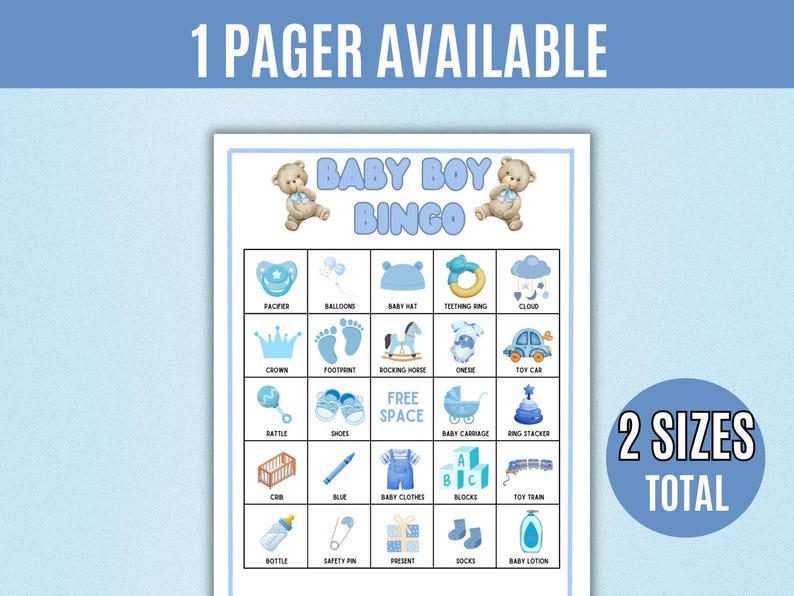 Baby Boy Bingo, 50 Baby Boy Bingo Game Cards, Baby Shower Bingo Game ...