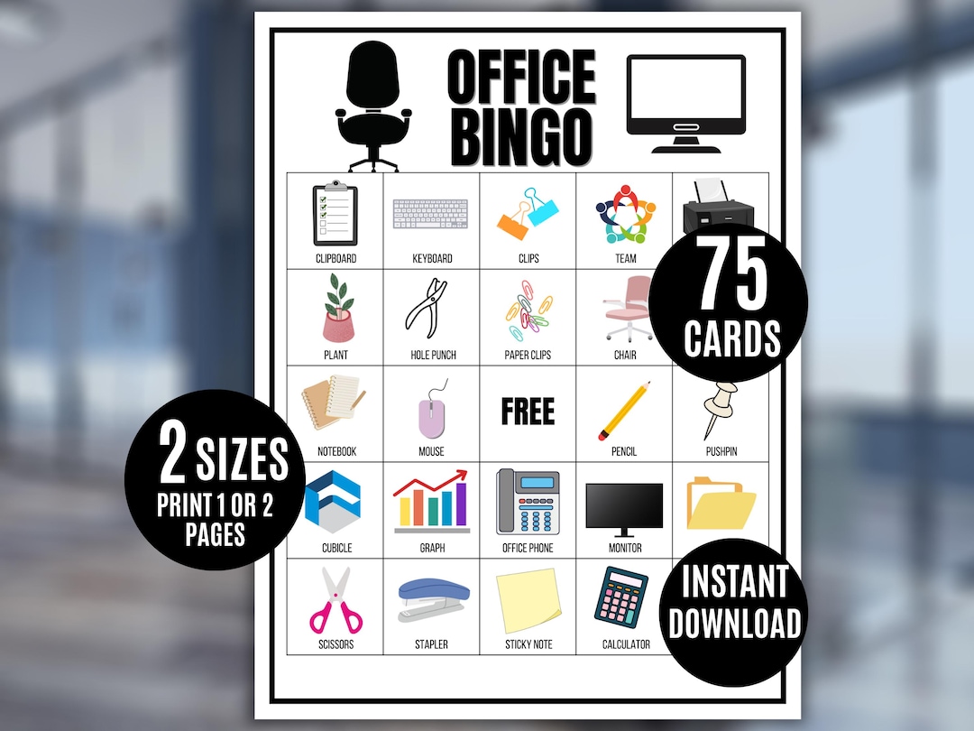 Office Bingo Printable Game, 75 Office-themed Bingo Cards, Workplace ...
