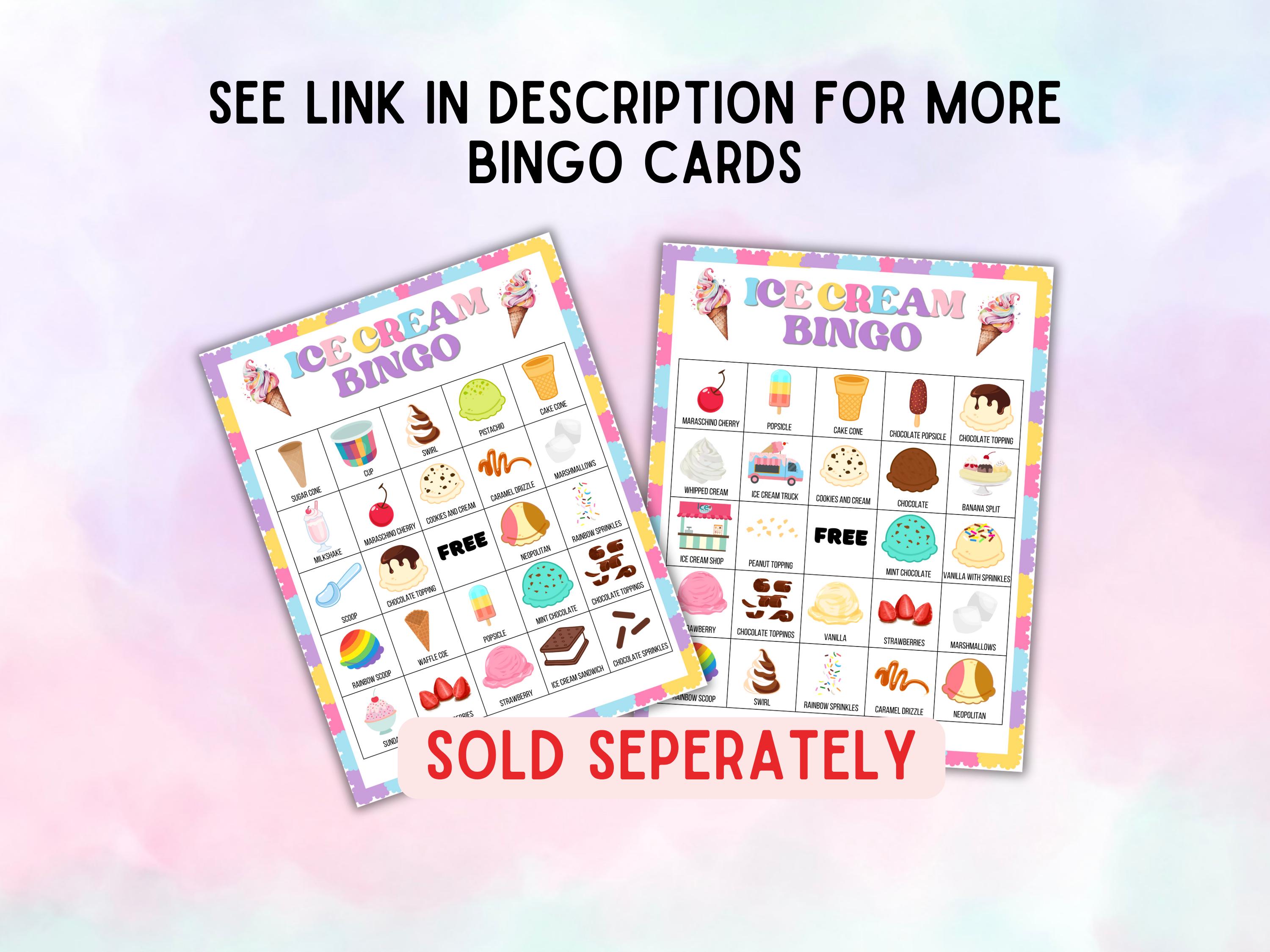Ice Cream Bingo, 50 Printable, Ice Cream Social Bingo Cards, Kids ...