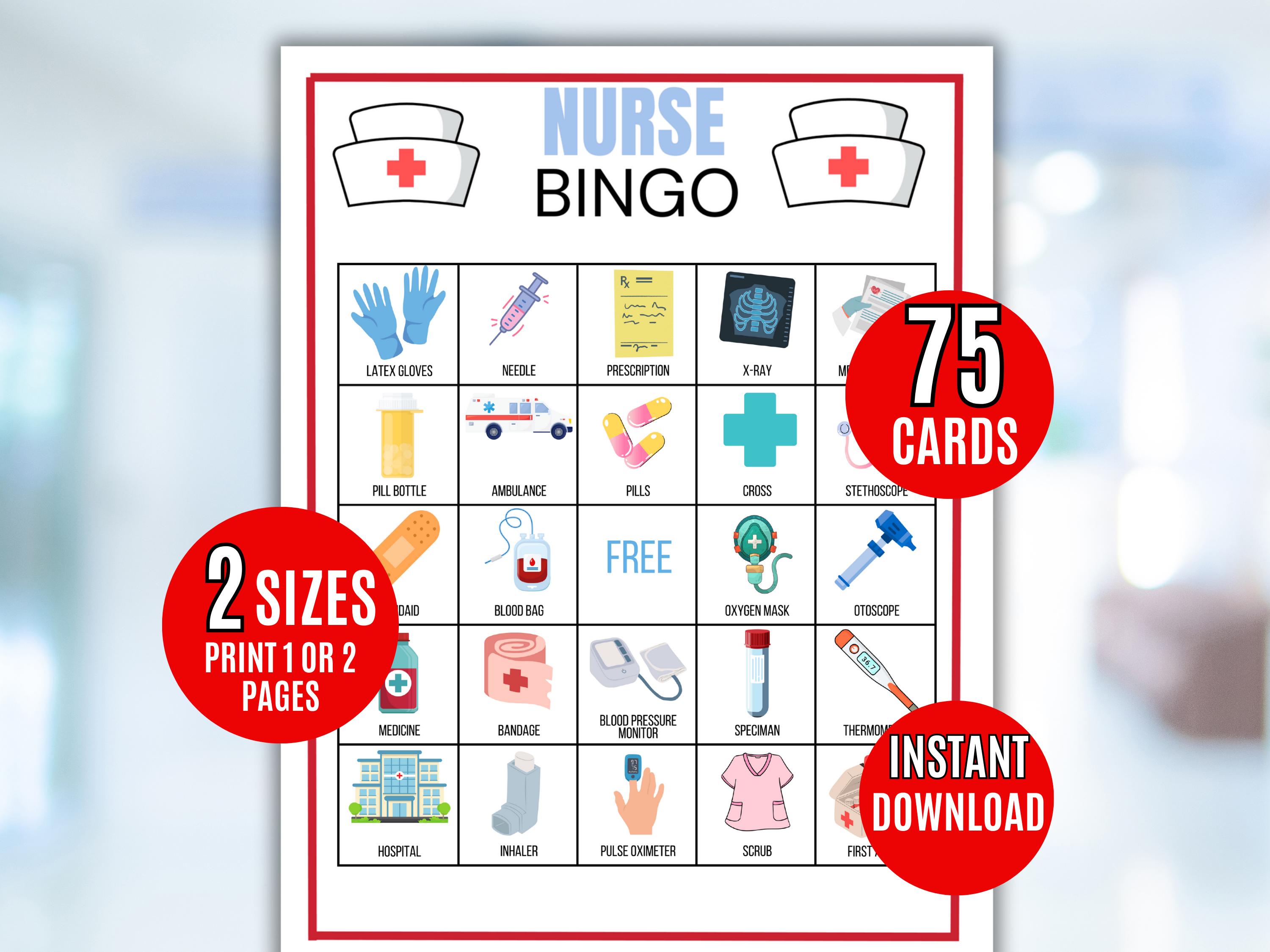 Nurse Bingo, 75 Printable Nurse Game Medical Bingo Cards, Doctor Bingo ...