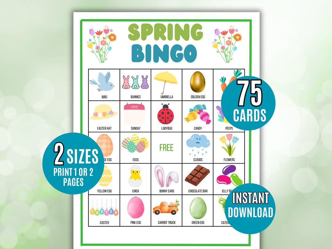 Spring Bingo, 75 Printable Spring Bingo Cards, Spring Party Game ...