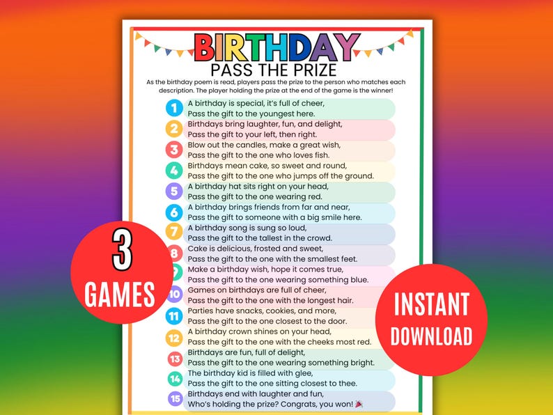Birthday Pass the Prize Games, Birthday Left Right Game, Pass the Prize ...