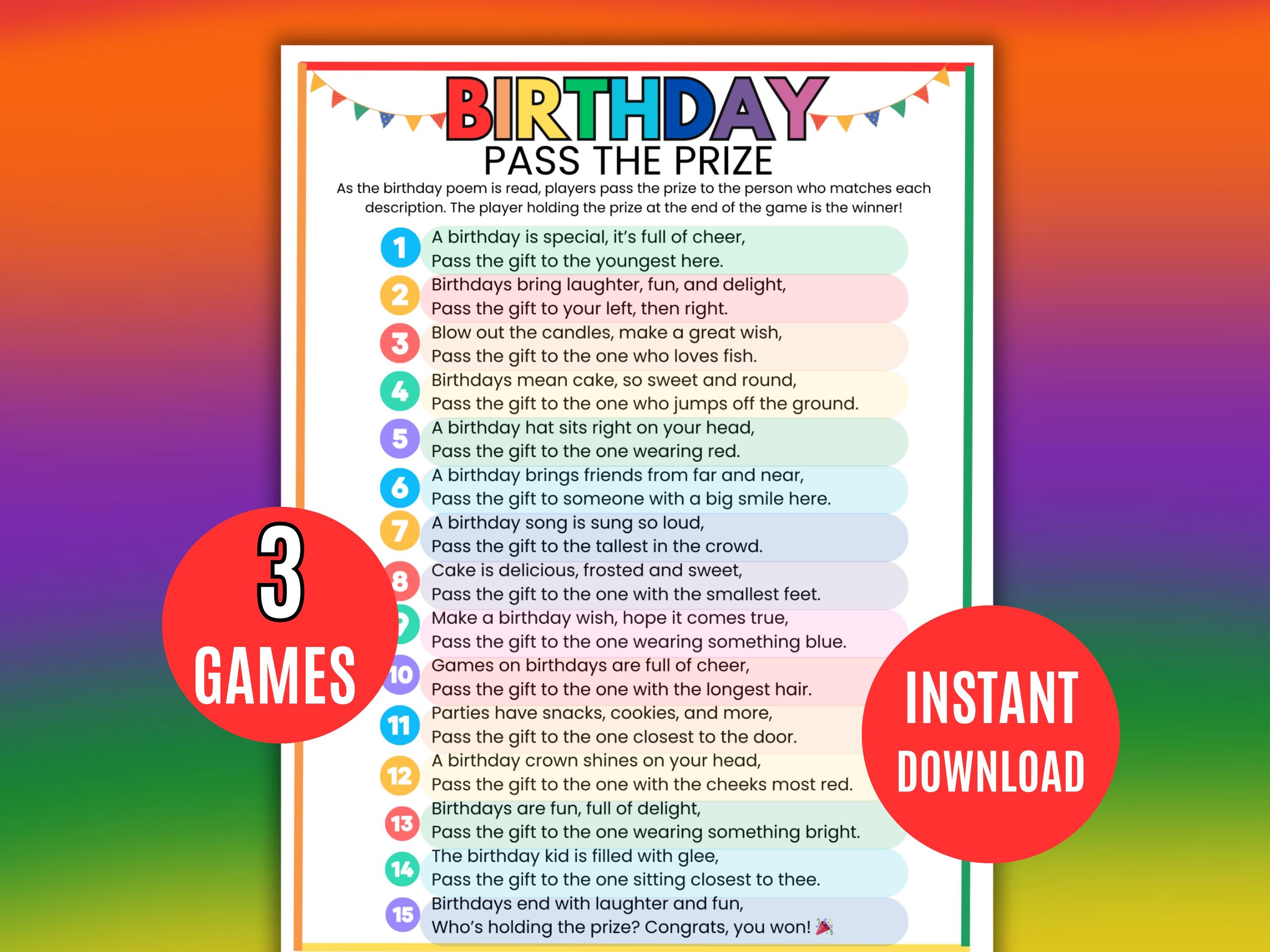 Birthday Pass the Prize Games, Birthday Left Right Game, Pass the Prize ...