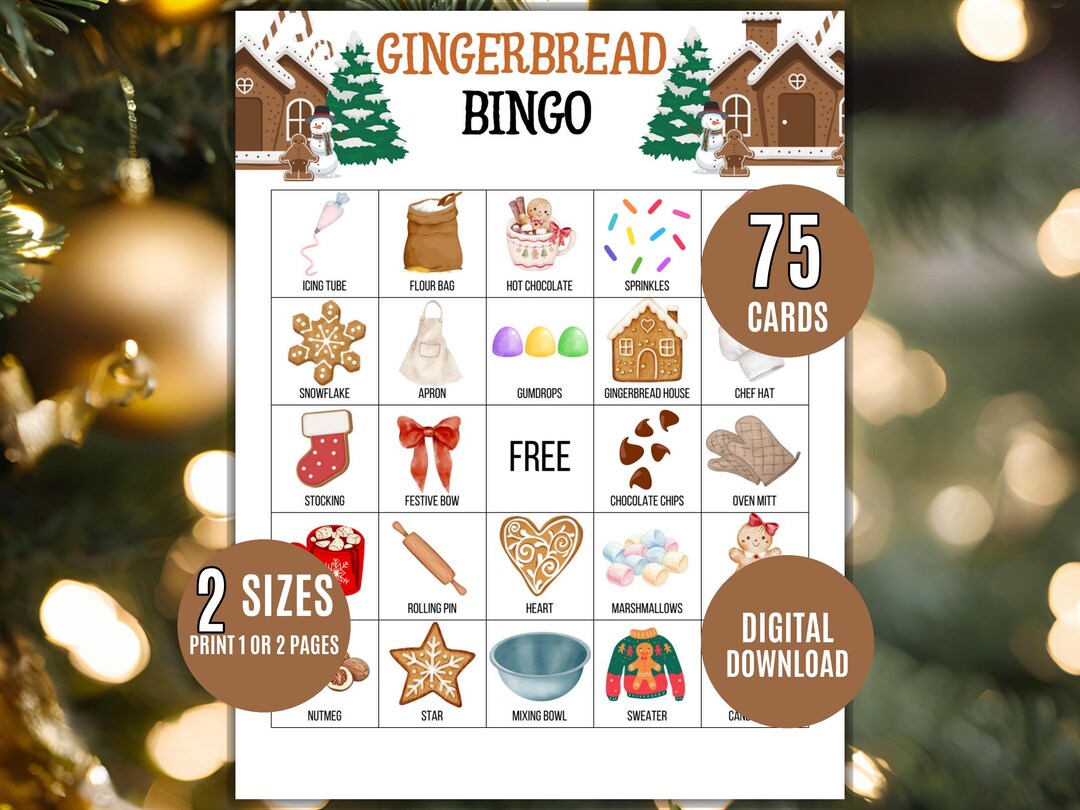 Gingerbread Bingo Game, 75 Printable Bingo Cards, Christmas Activity ...