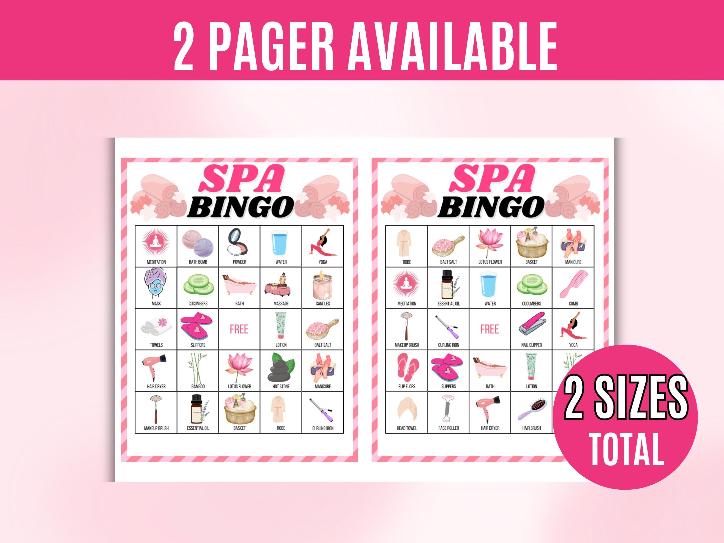 Spa Bingo, 50 Spa Bingo Cards, Spa Party, Spa Game, Spa Birthday Party ...