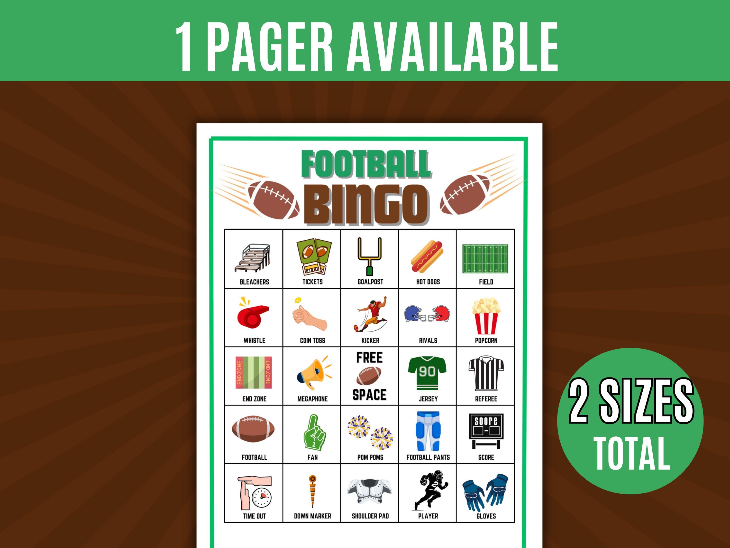 Football Bingo, 50 Printable Football Bingo Cards, Football Game ...