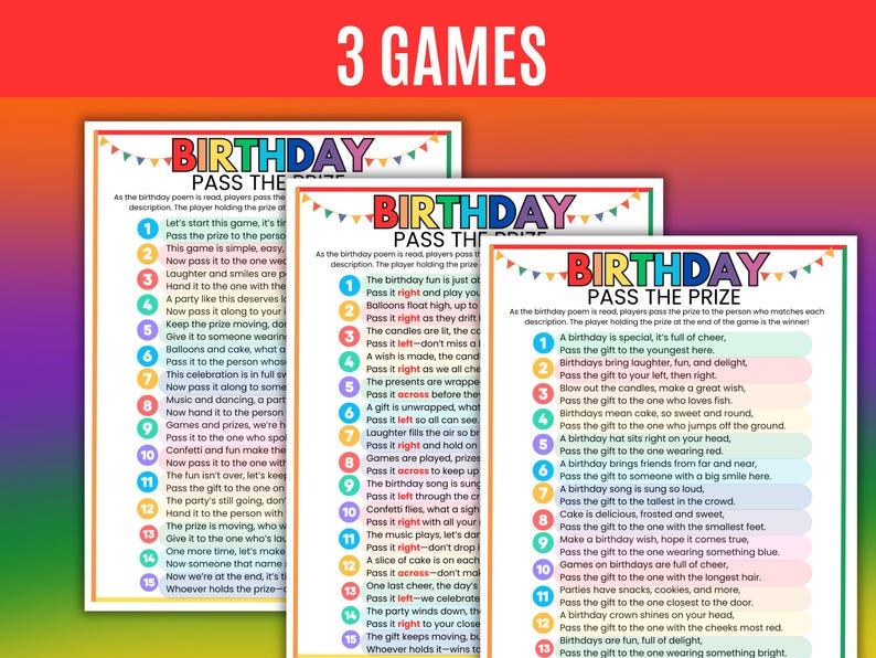 Birthday Pass the Prize Games, Birthday Left Right Game, Pass the Prize ...