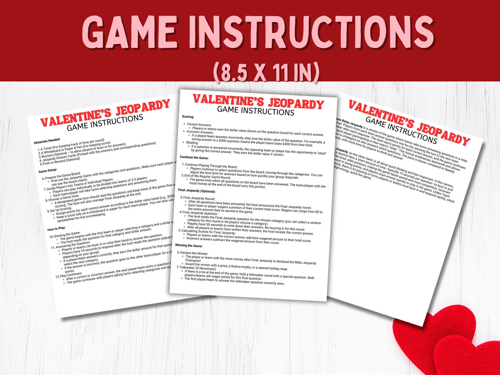 Valentine's Jeopardy Game, Printable Valentine Trivia, Valentine's ...