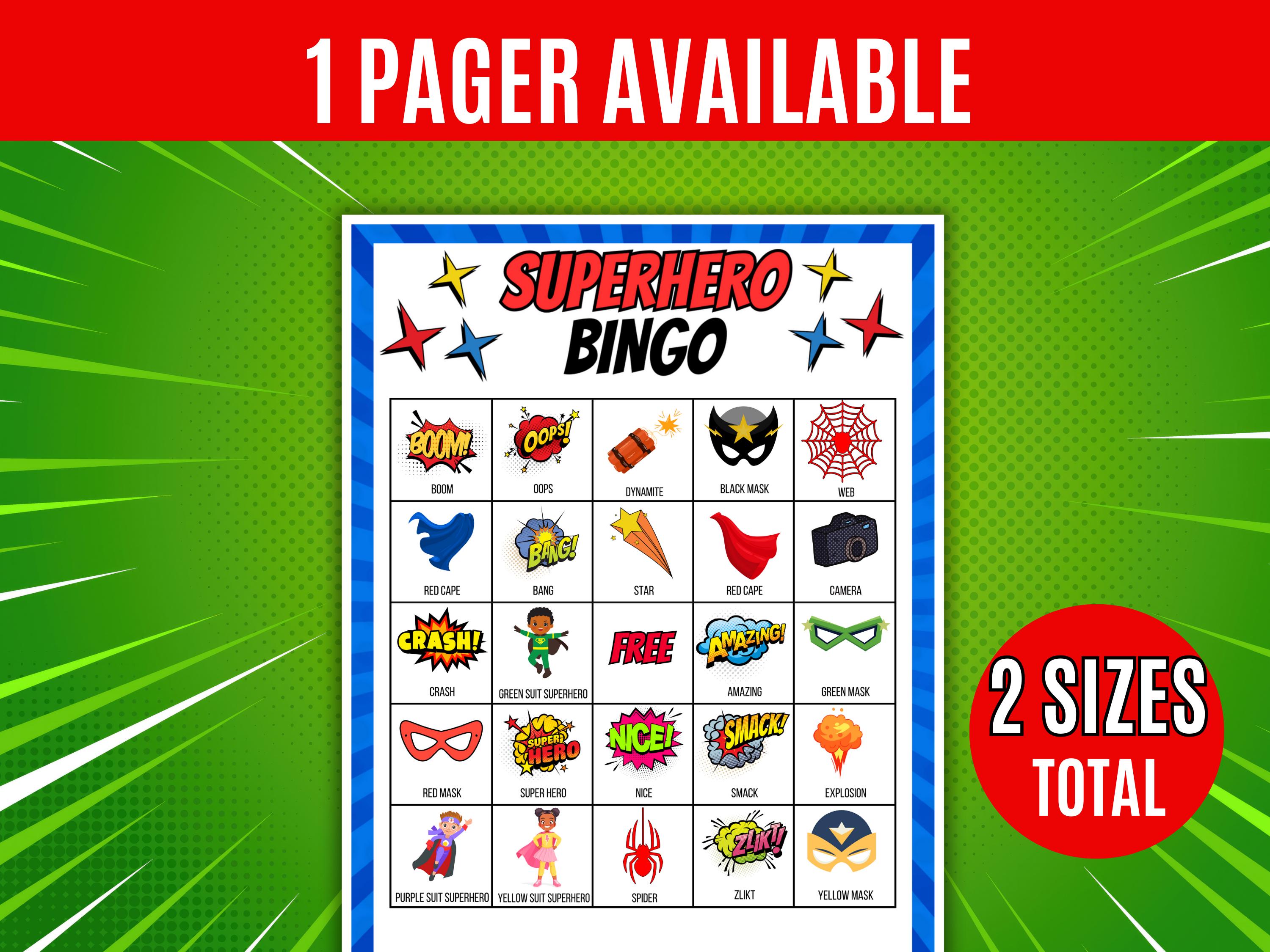 Superhero Bingo, 75 Superhero Bingo Cards, Superhero Birthday Game ...