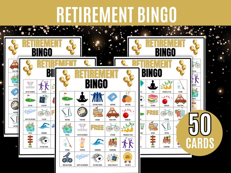 Retirement Bingo, 50 Retirement Celebration Bingo Cards, Retirement ...
