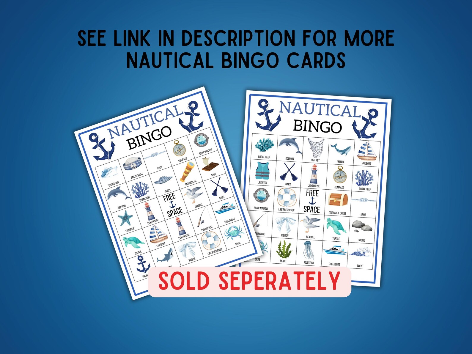 Nautical Bingo, 75 Printable Nautical Boat Bingo Cards, Kids Printable ...
