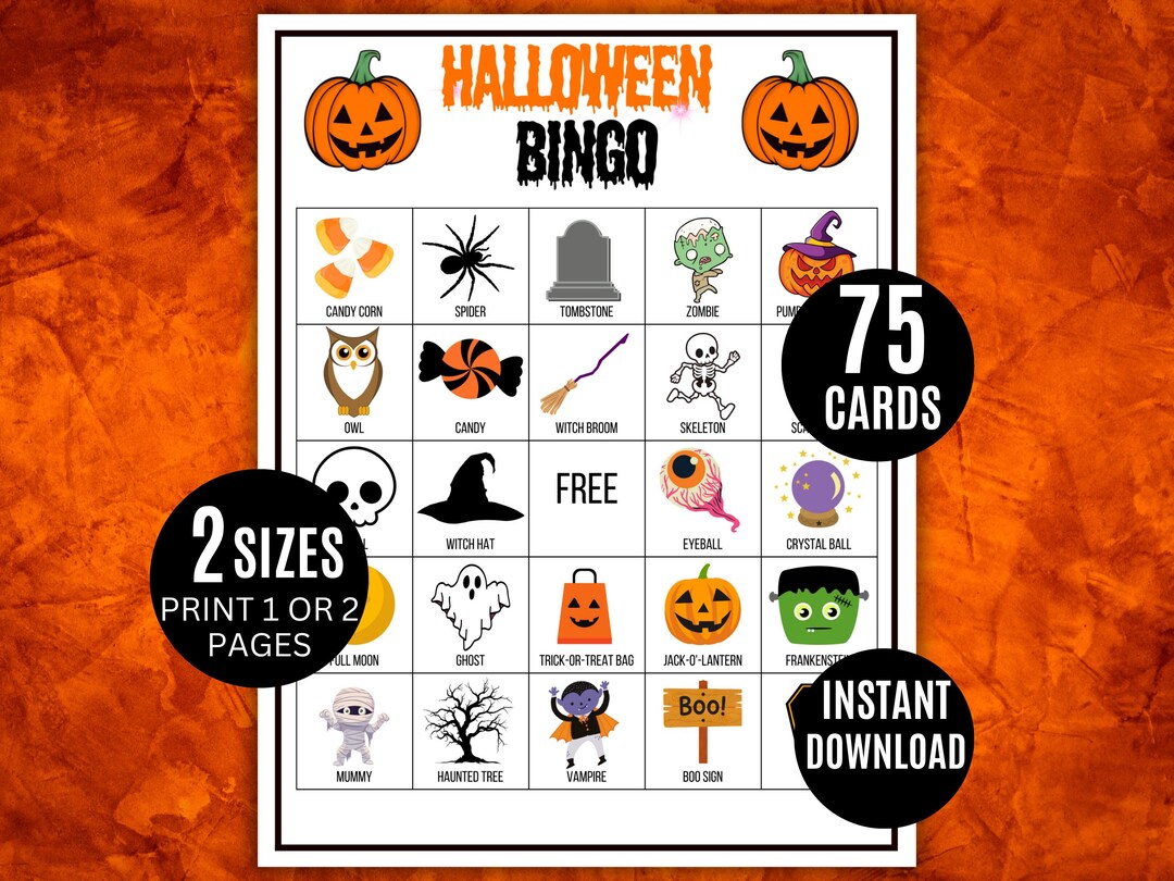 Halloween Bingo, 75 Printable Bingo Cards, Spooky Party Game, Classroom ...
