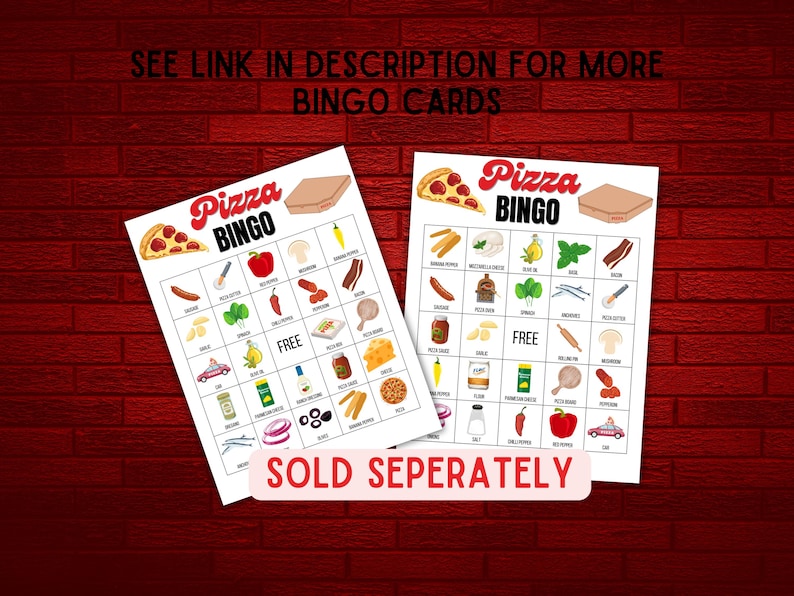 Pizza Bingo, 50 Printable Pizza Party Bingo, Pizza Themed Bingo Cards ...