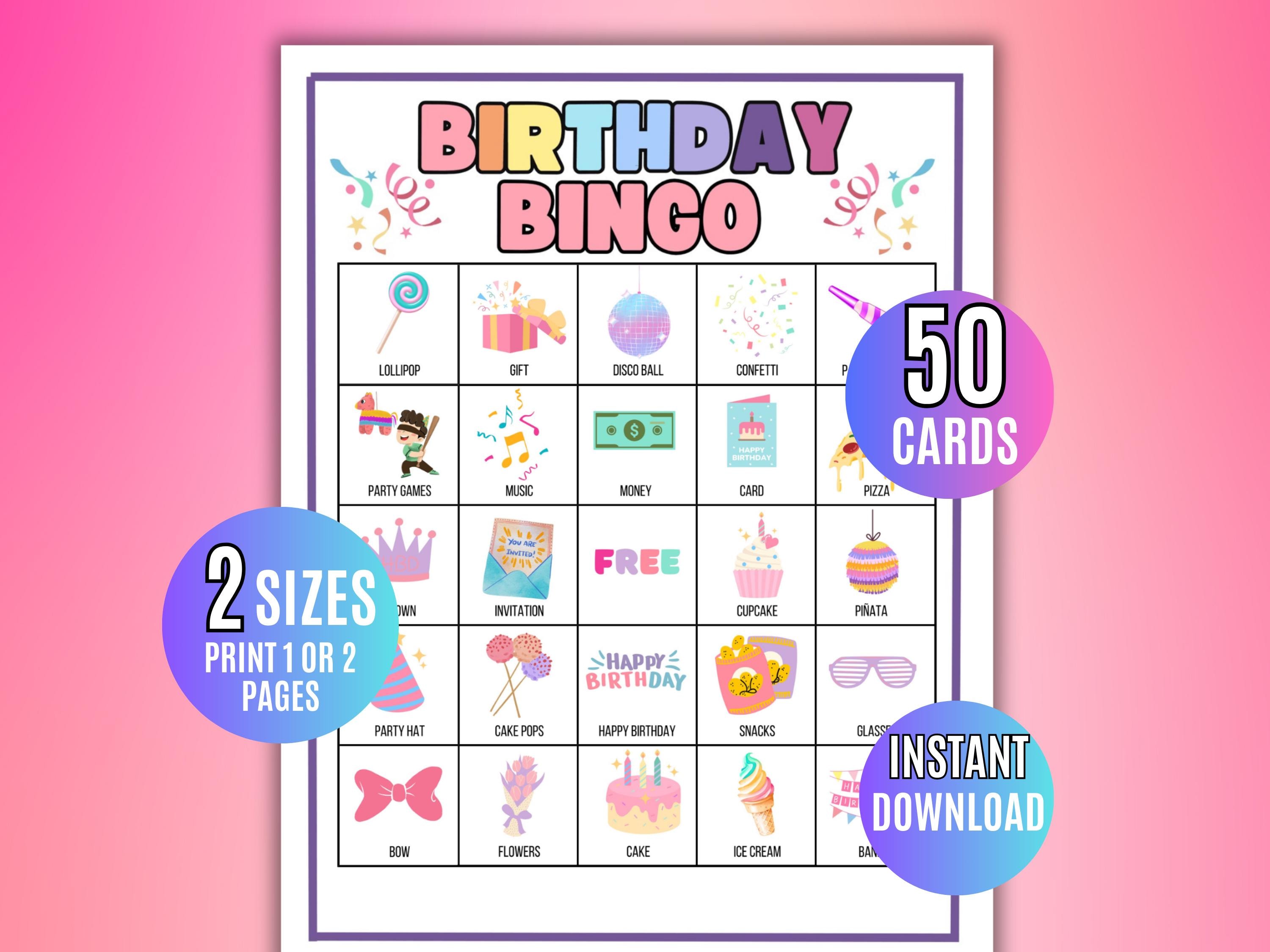 Birthday Bingo, 50 Birthday Bingo Cards, Birthday Party, Birthday Game ...