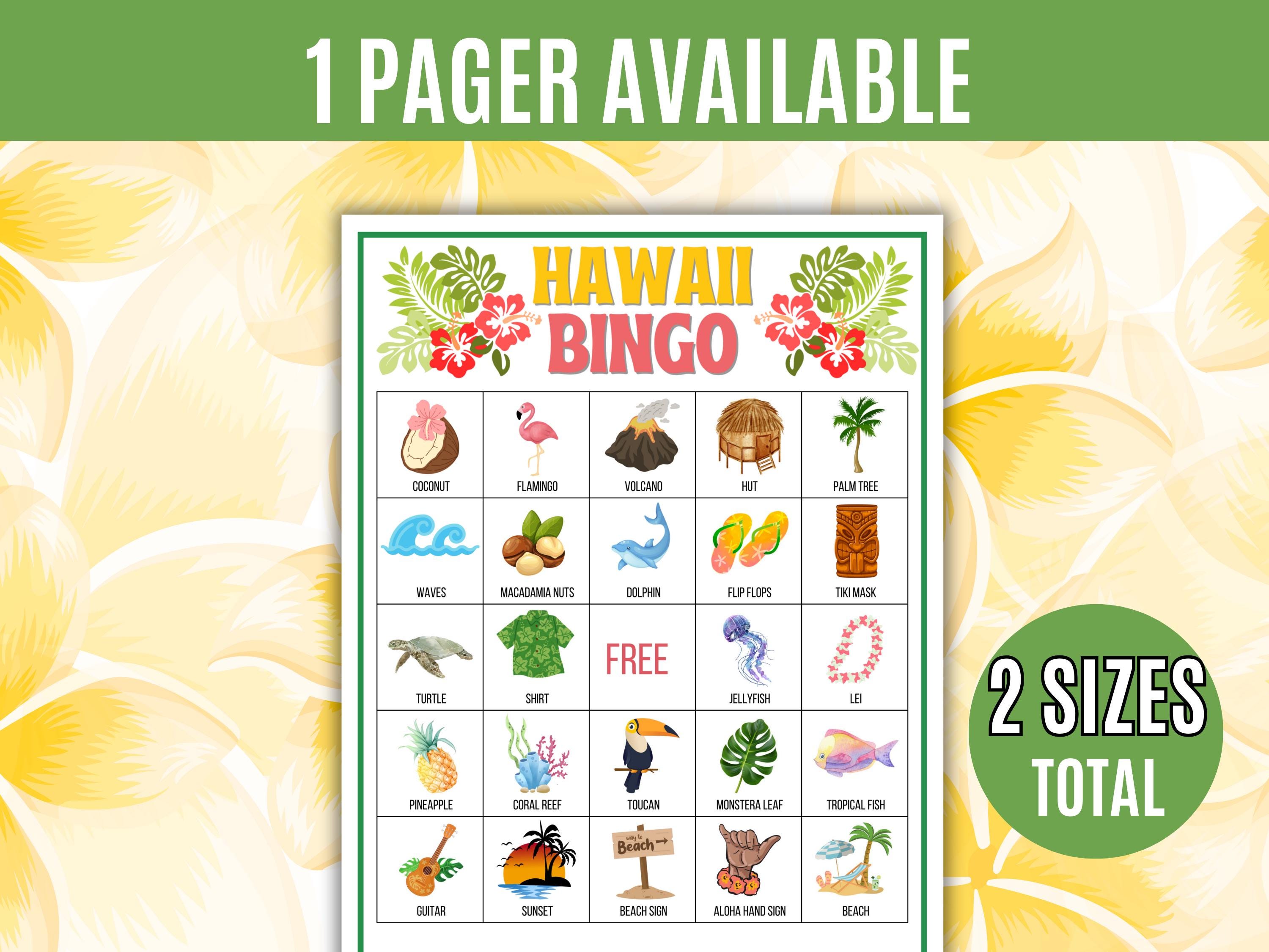 Hawaii Bingo, 50 Printable Luau Themed Bingo Cards, Luau Themed Kids ...