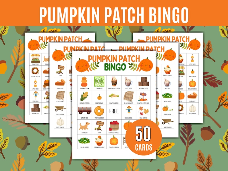 Pumpkin Patch Bingo Game: 50 Printable Fall Activity Cards - Etsy