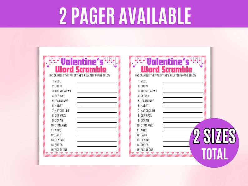 Valentine's Day Word Scramble, Fun Valentine's Activities, Valentine's ...