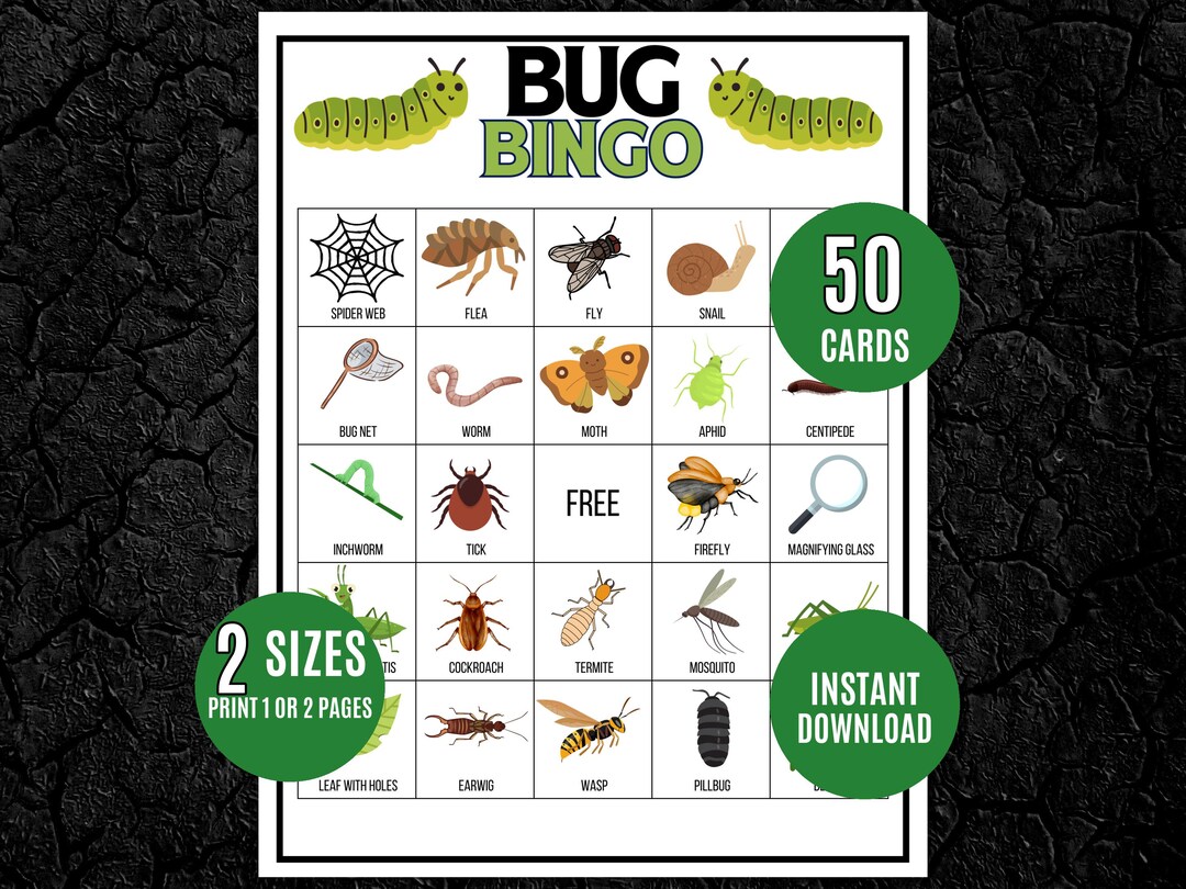 Bug Bingo Game: 50 Unique Cards, Insect Party, Nature Activity (PDF ...