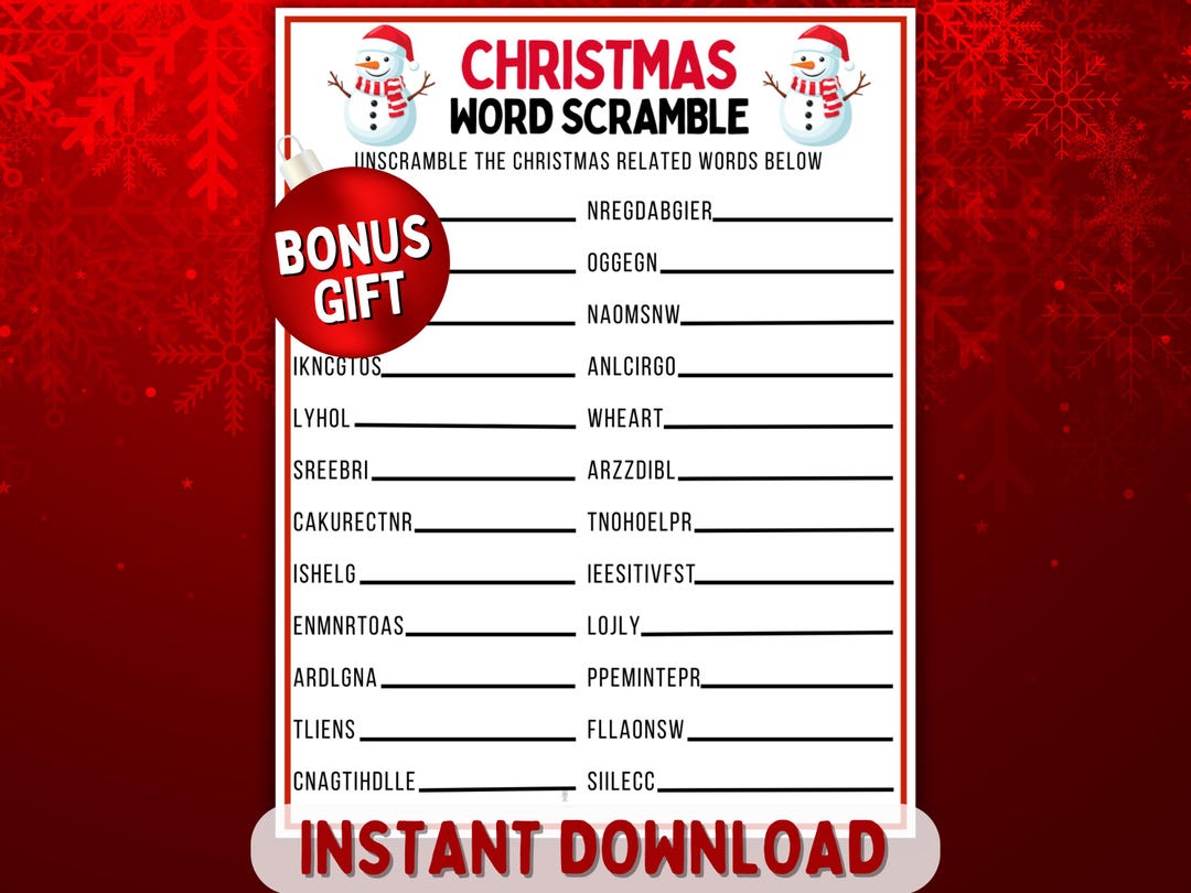 Printable Christmas Word Scramble Game: Holiday Family Party Game ...