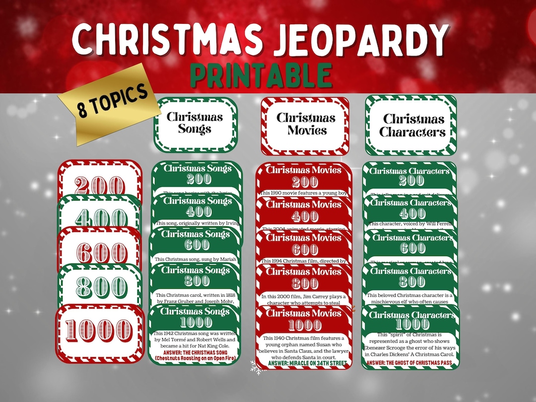 Holiday Jeopardy Game, Printable Christmas Trivia, Christmas Office ...