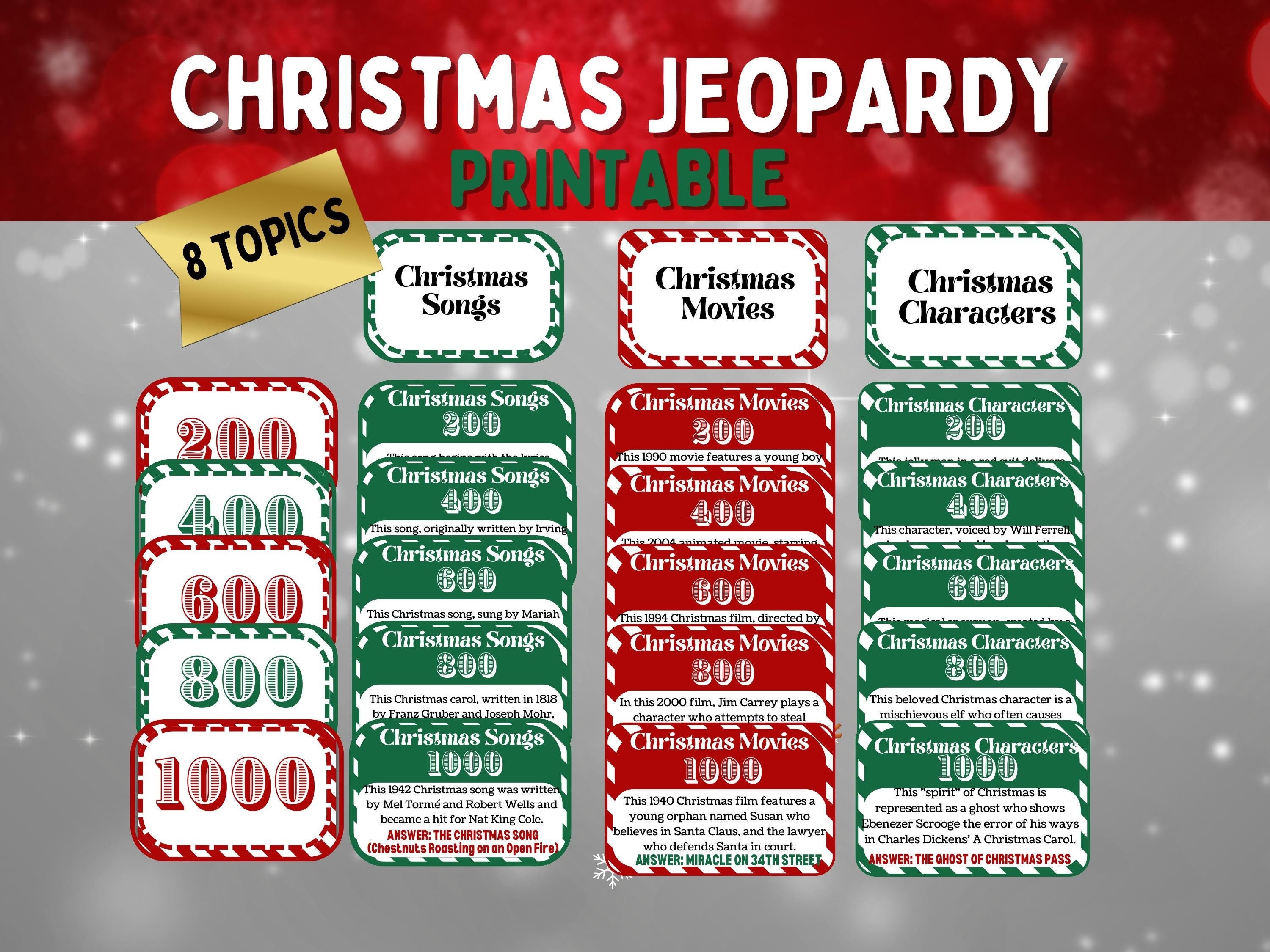 Holiday Jeopardy Game, Printable Christmas Trivia, Christmas Office ...