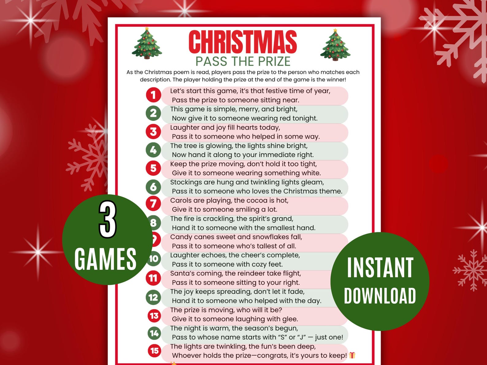 Christmas Pass the Prize Games, Christmas Left Right Game, Pass the ...