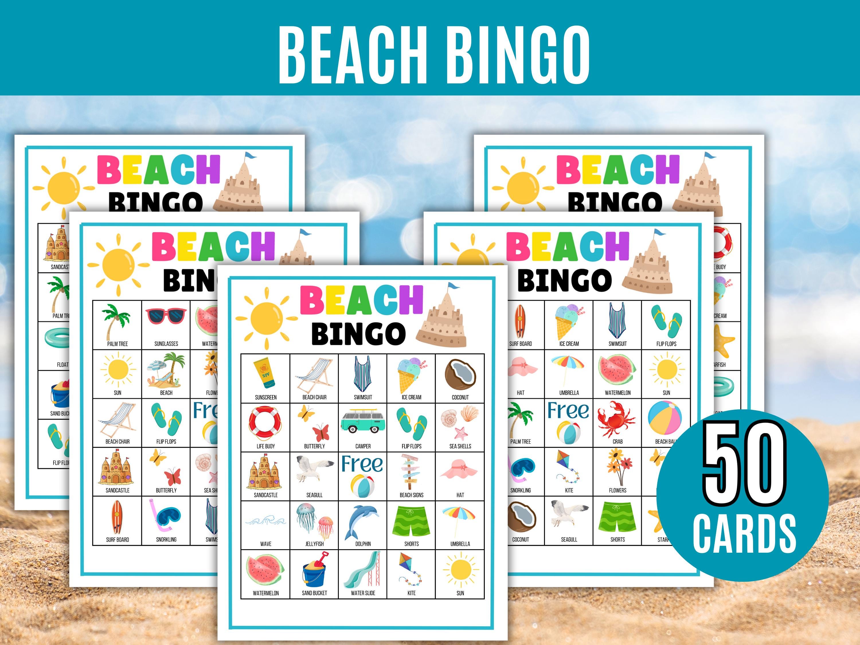 Beach Bingo, 50 Printable Beach Day Bingo Cards, Kids Printable, Summer ...