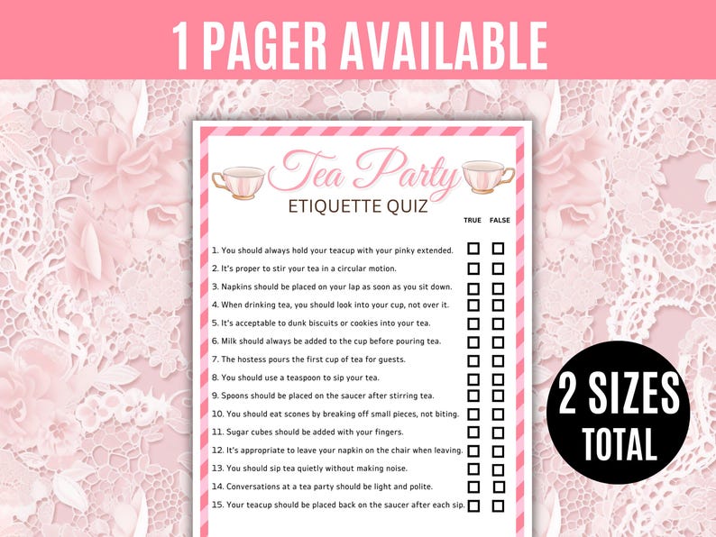 Tea Party Etiquette Game Printable, Ladies Tea Party Etiquette Game ...