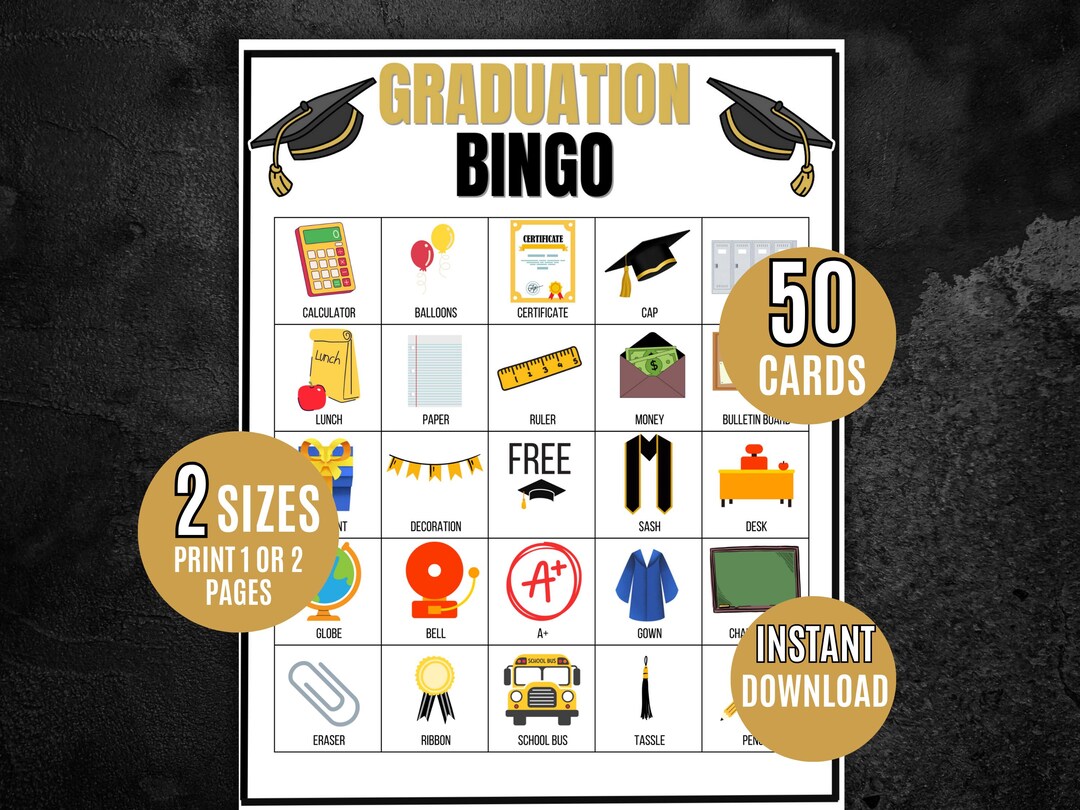 Graduation Bingo, 50 Printable Graduation Bingo Cards, Kids Printable ...