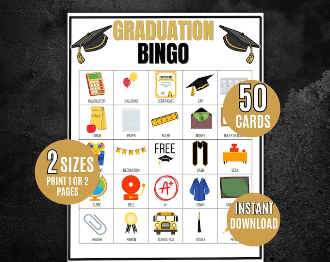 100x Graduation Bingo Cards, Printable School Bingo, Graduation Party ...