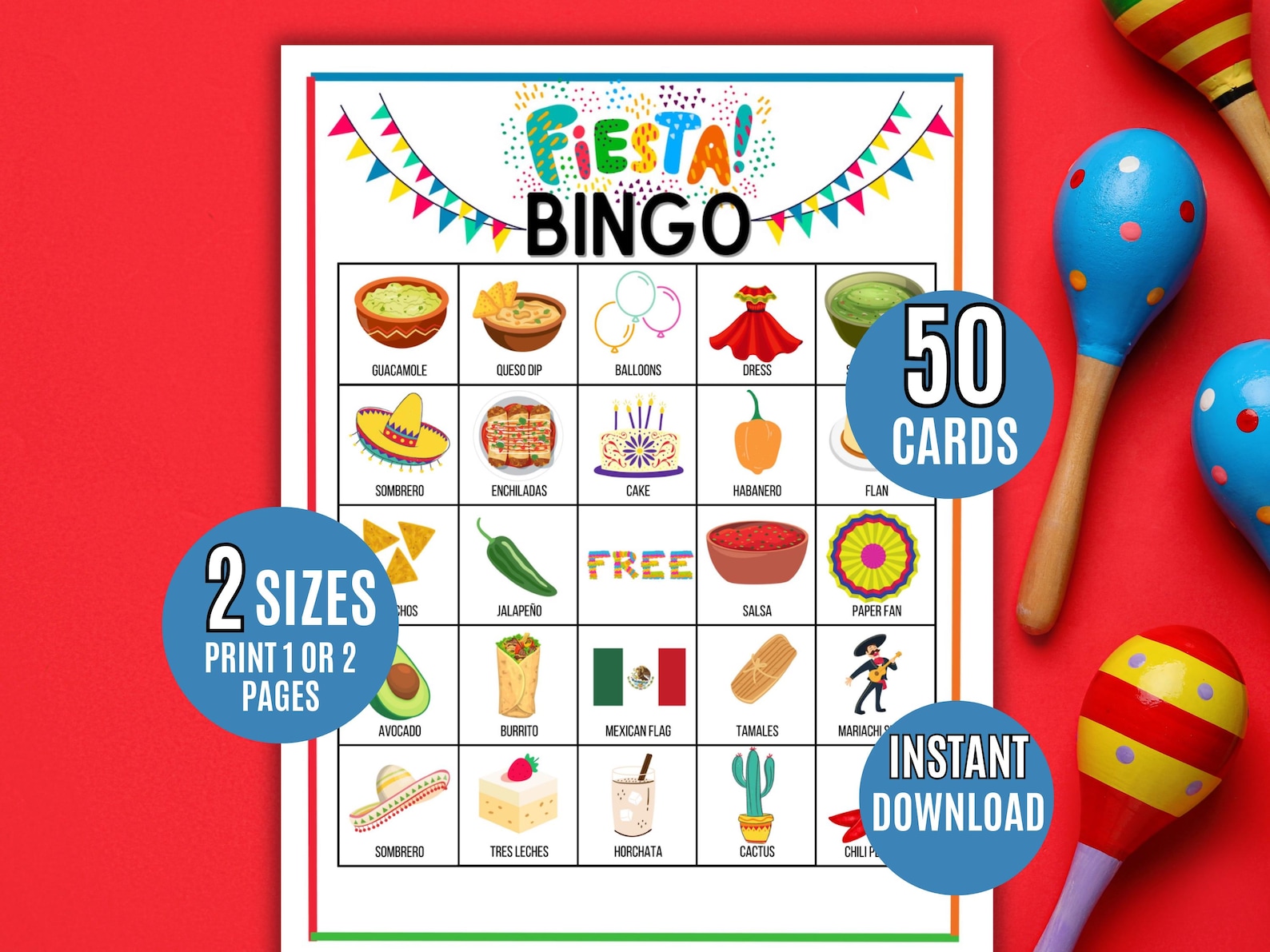 Fiesta Bingo, 50 Printable Fiesta Bingo Cards, Fiesta Activity for Kids ...