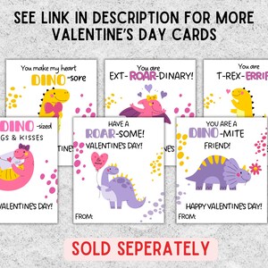 Dinosaur Valentines Cards, Kids Classroom Gift, Printable, Girl ...