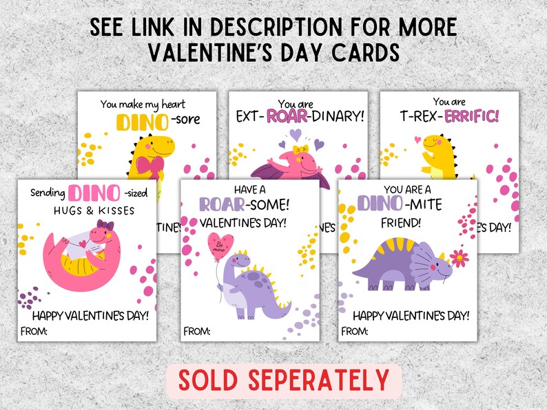 Dinosaur Valentines Cards, Kids Classroom Gift, Printable, Girl ...