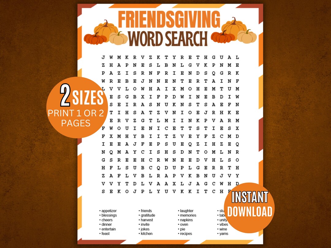 Friendsgiving Word Search Printable – Thanksgiving Game, Fall Activity ...