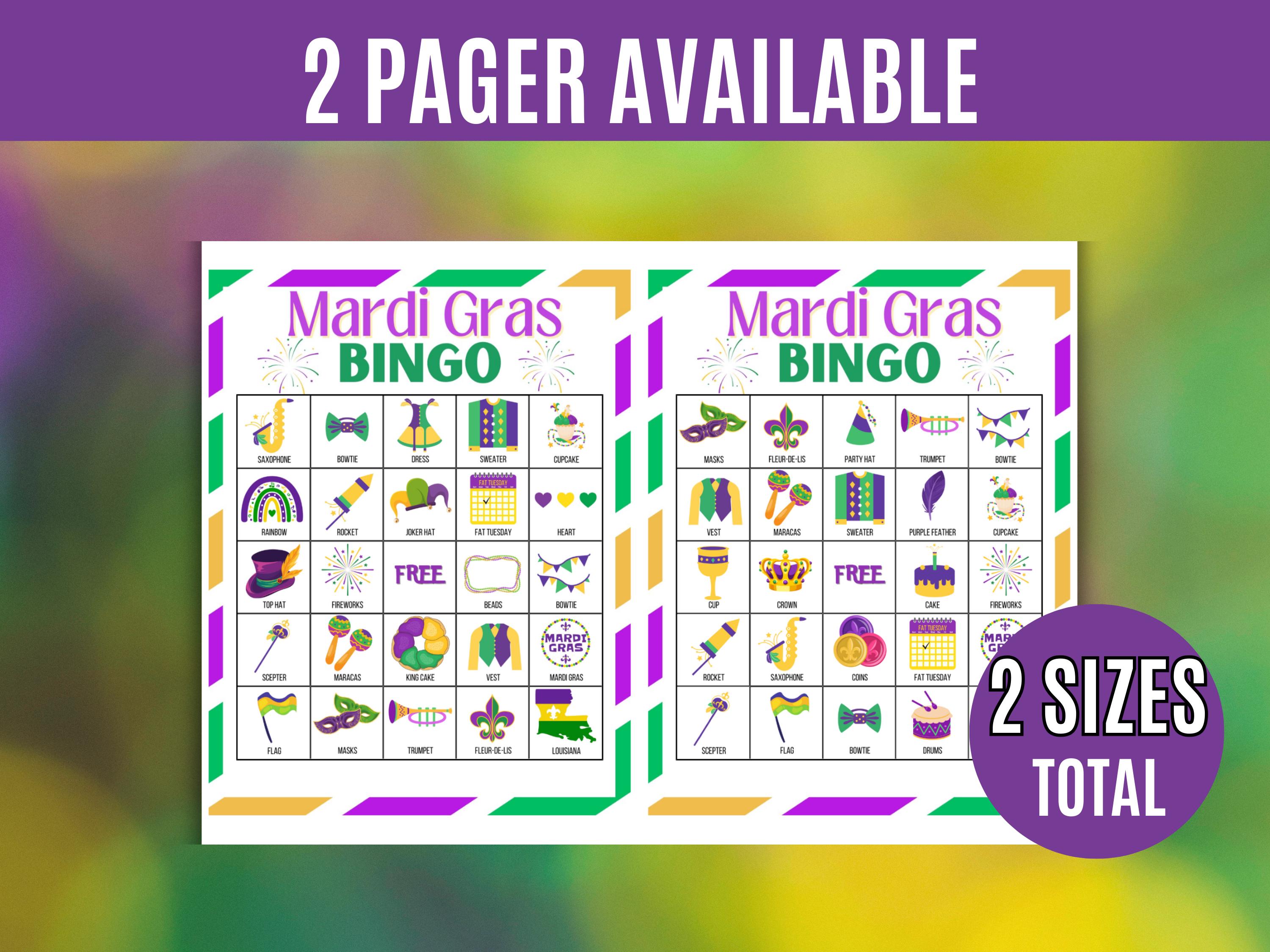 Mardi Gras Bingo, 50 Mardi Gras Bingo Cards, Printable Mardi Gras Bingo ...