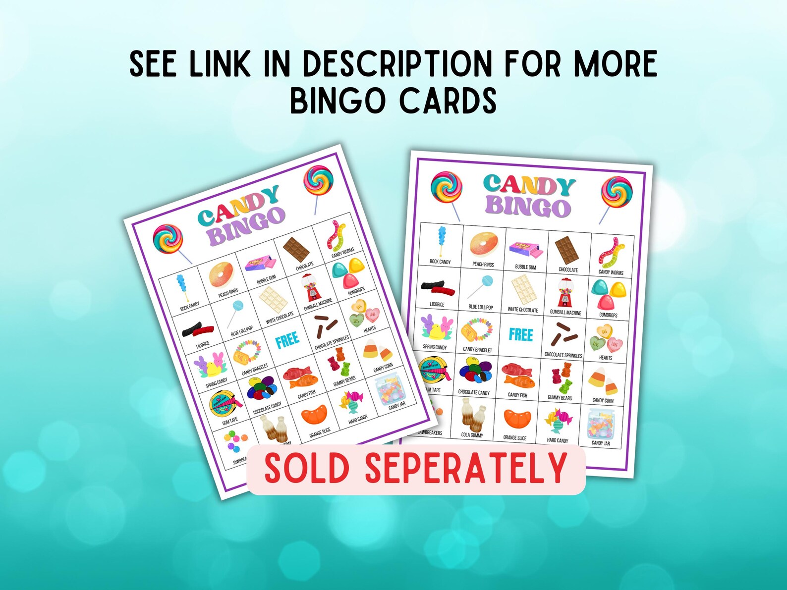 Candy Bingo, 75 Printable Candy Bingo Cards, Sweet Treats Bingo, Candy ...