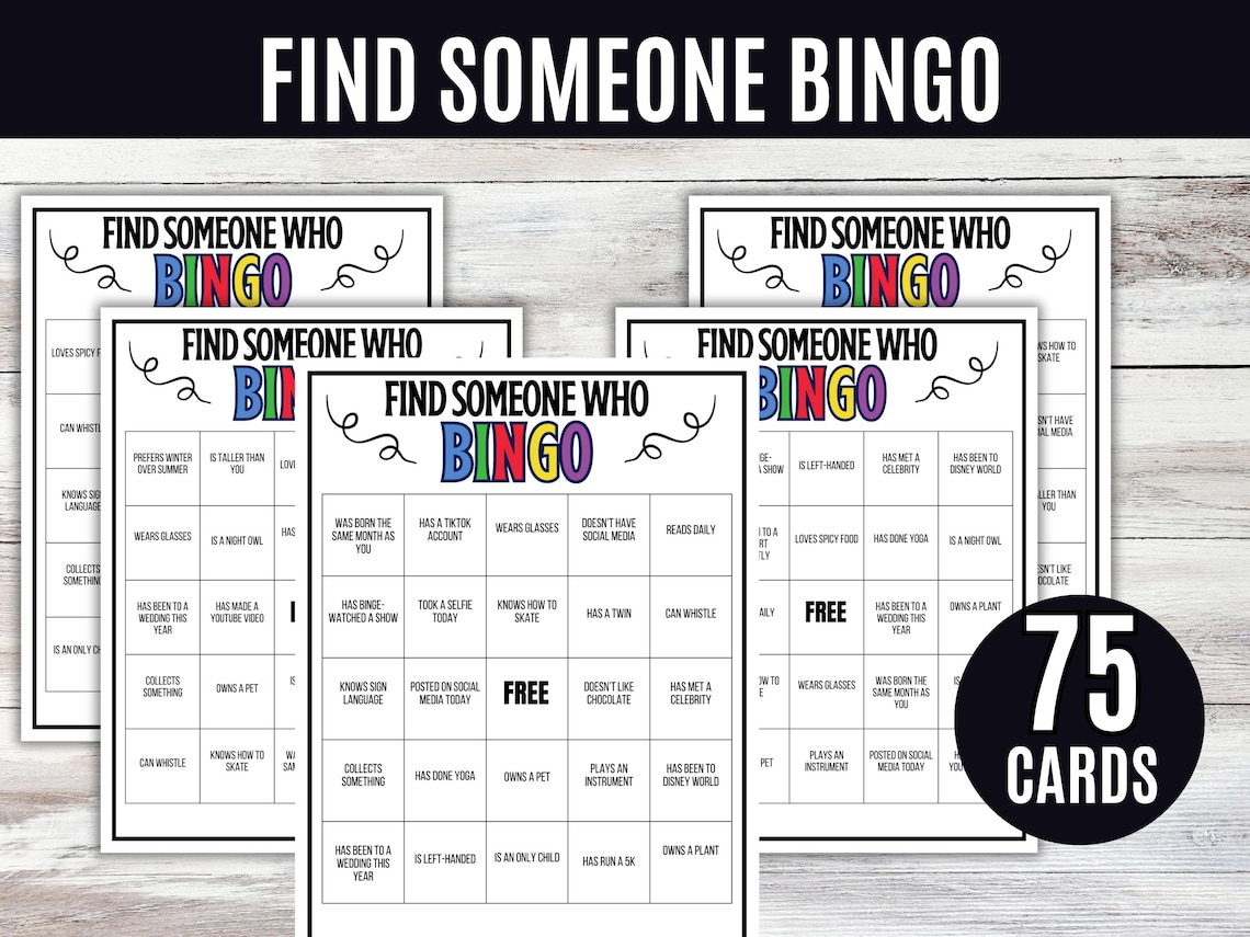 Find Someone Bingo, 75 Printable Ice Breaker Game, Team Building ...