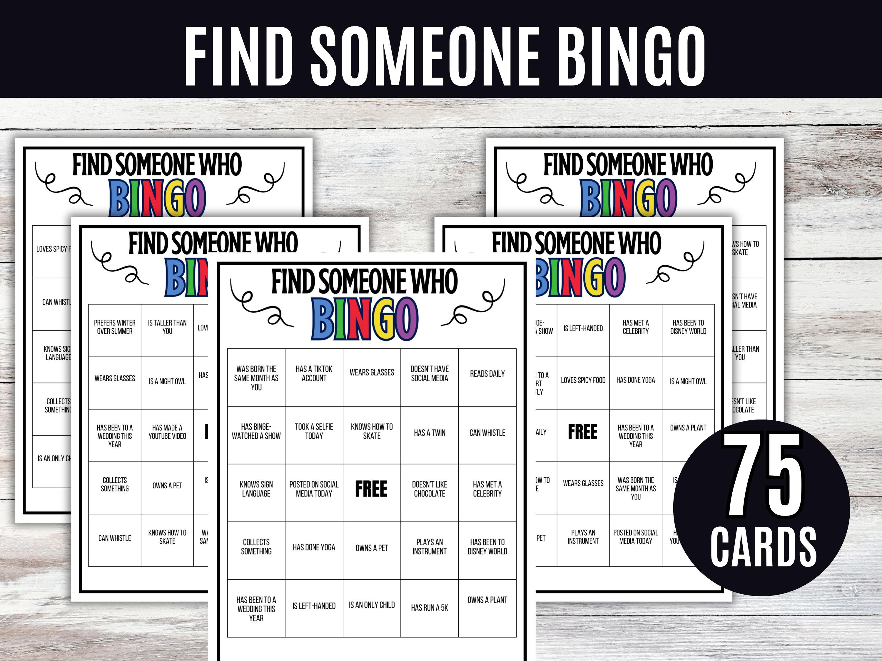 Find Someone Bingo, 75 Printable Ice Breaker Game, Team Building ...